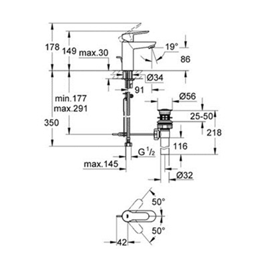Grohe BauEdge Basin Mixer with Pop-up Waste Series 32819000 - Plumbing ...